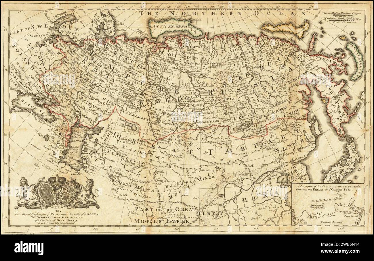 1730 map of the Russian Empire by Philipp Johann Strahlenberg Stock ...