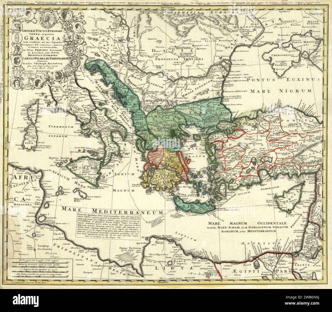 1741 map of the Turkish Empire in Europe by Harenberg Stock Photo - Alamy