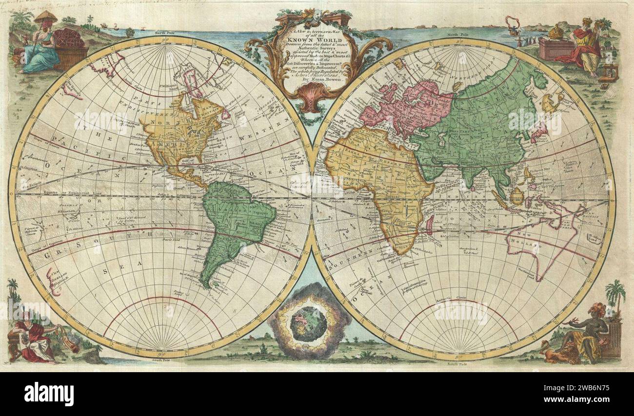 1744 Bowen Map of the World in Hemispheres - Geographicus - World-bowen ...