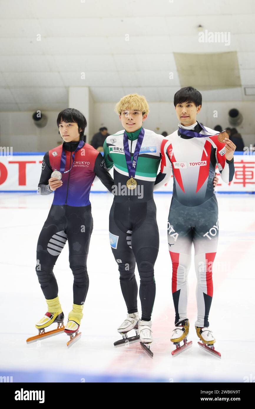 Nagano, Japan. 7th Jan, 2024. (L to R) Kosei Hayashi, Shogo Miyata, Kazuki Yoshinaga Short Track ...