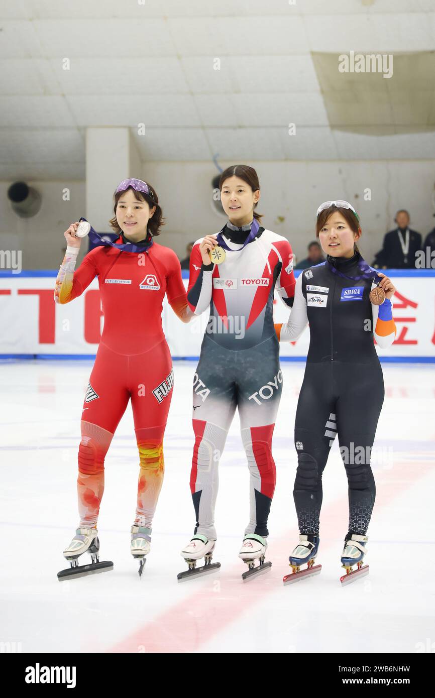 Nagano, Japan. 8th Jan, 2024. (L to R) Sumire Kikuchi, Ami Hirai, Rina ...