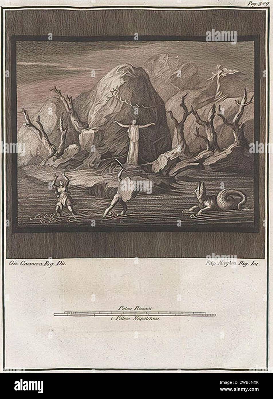 1765 engraving of painting of Andromeda on a rock being rescued by ...