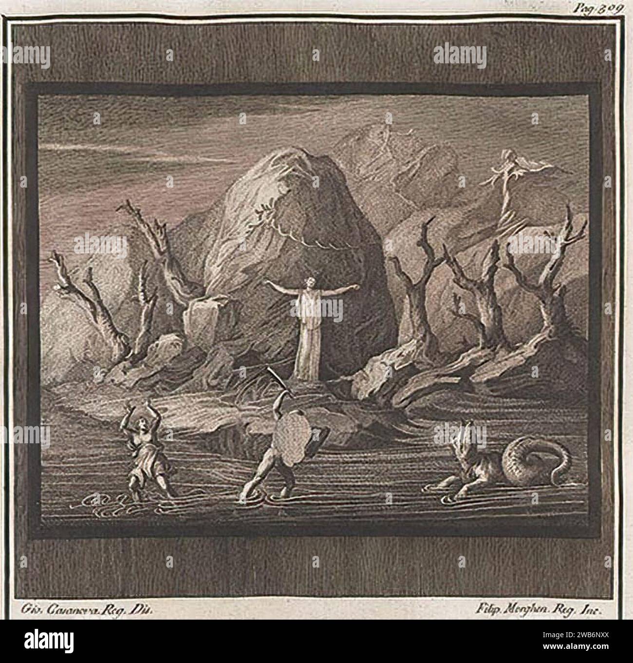 1765 engraving of painting of Andromeda on a rock being rescued by ...