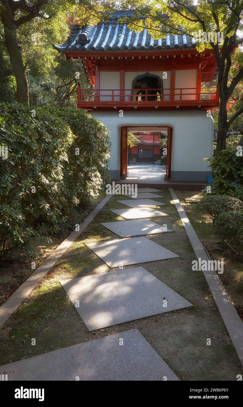 The view of the Chinese-style gate with Shoro mon (bell tower) at ...