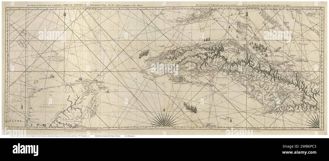 1777 Map of Cuba and Yucatan Stock Photo - Alamy