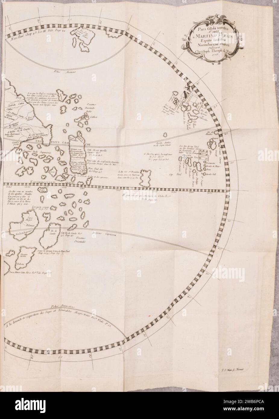 1778 engraving of a part of Martin Behaim's globe of 1492 Stock Photo ...