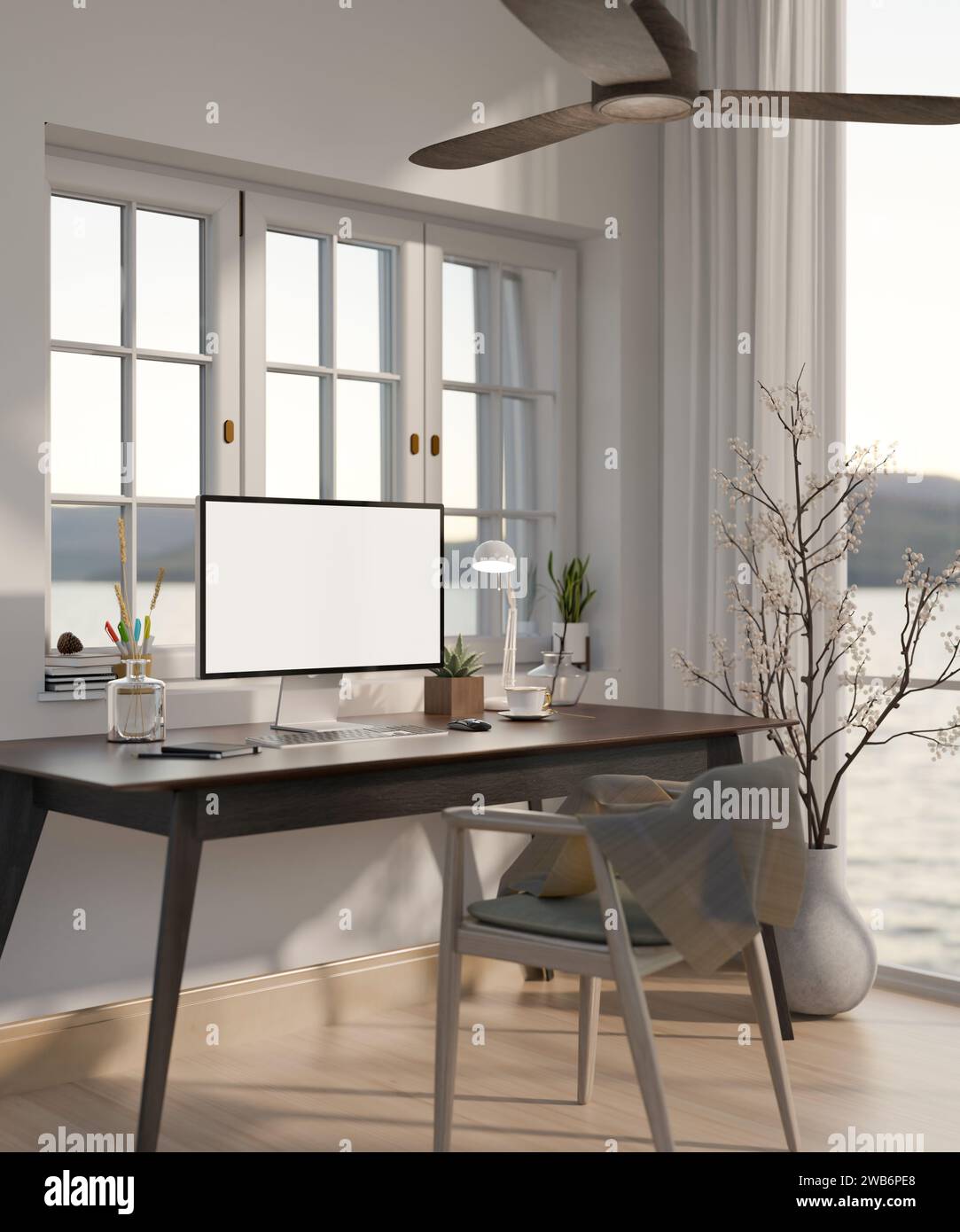 Interior design of a modern and comfortable home working room with a ...