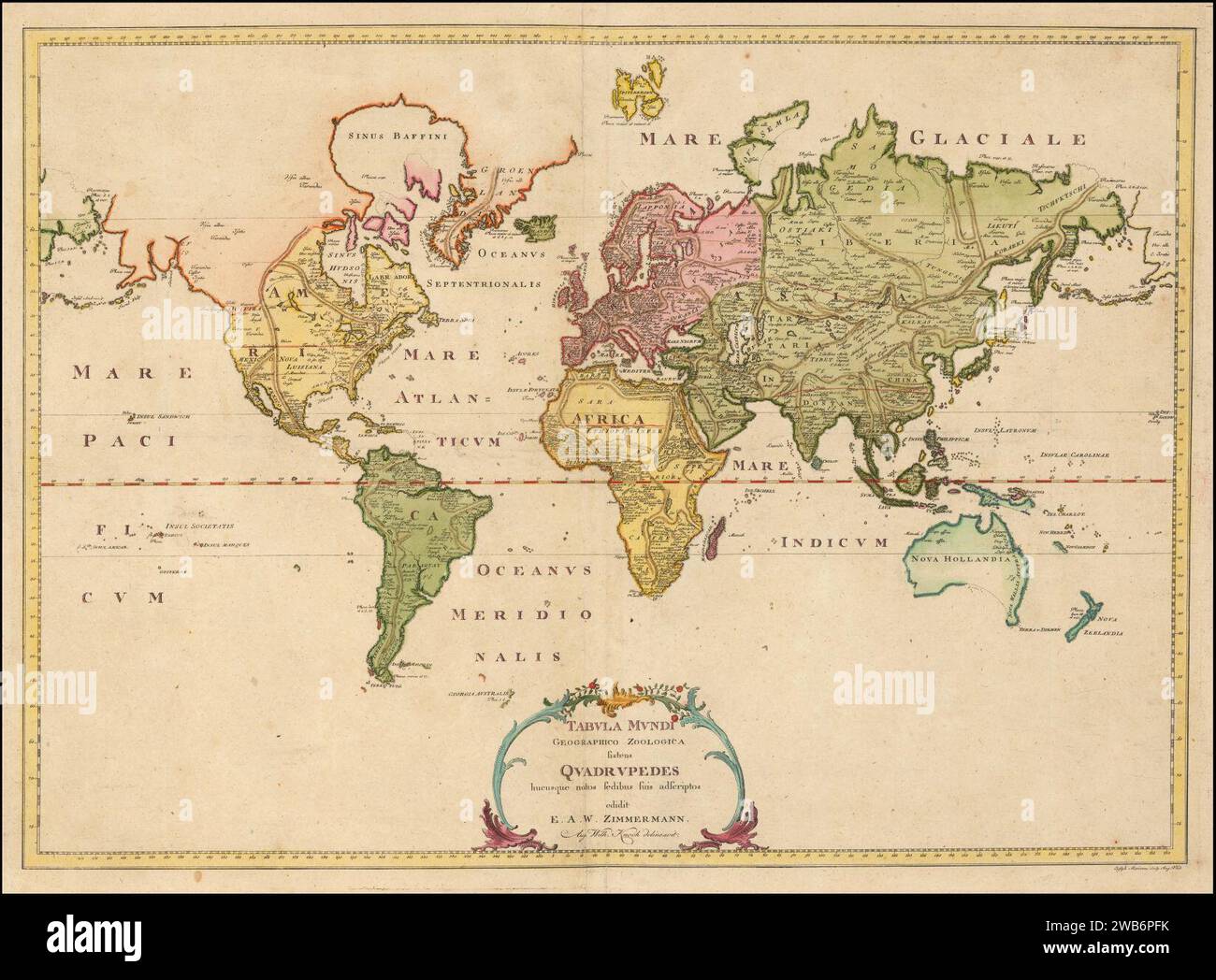 1783 map of the world showing the distribution of mammals Stock Photo ...
