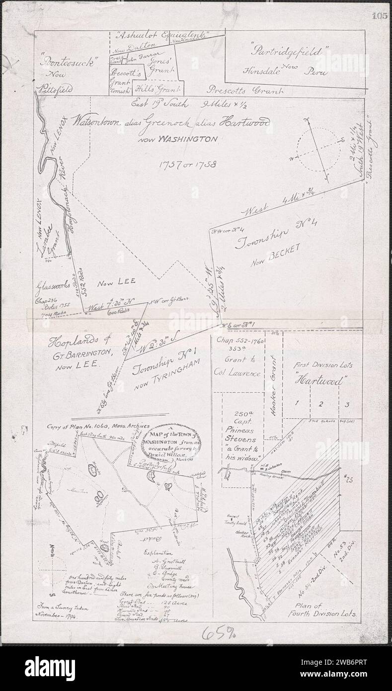 1794 Map of Washington, Massachusetts, by Daniel Willcox Stock Photo ...