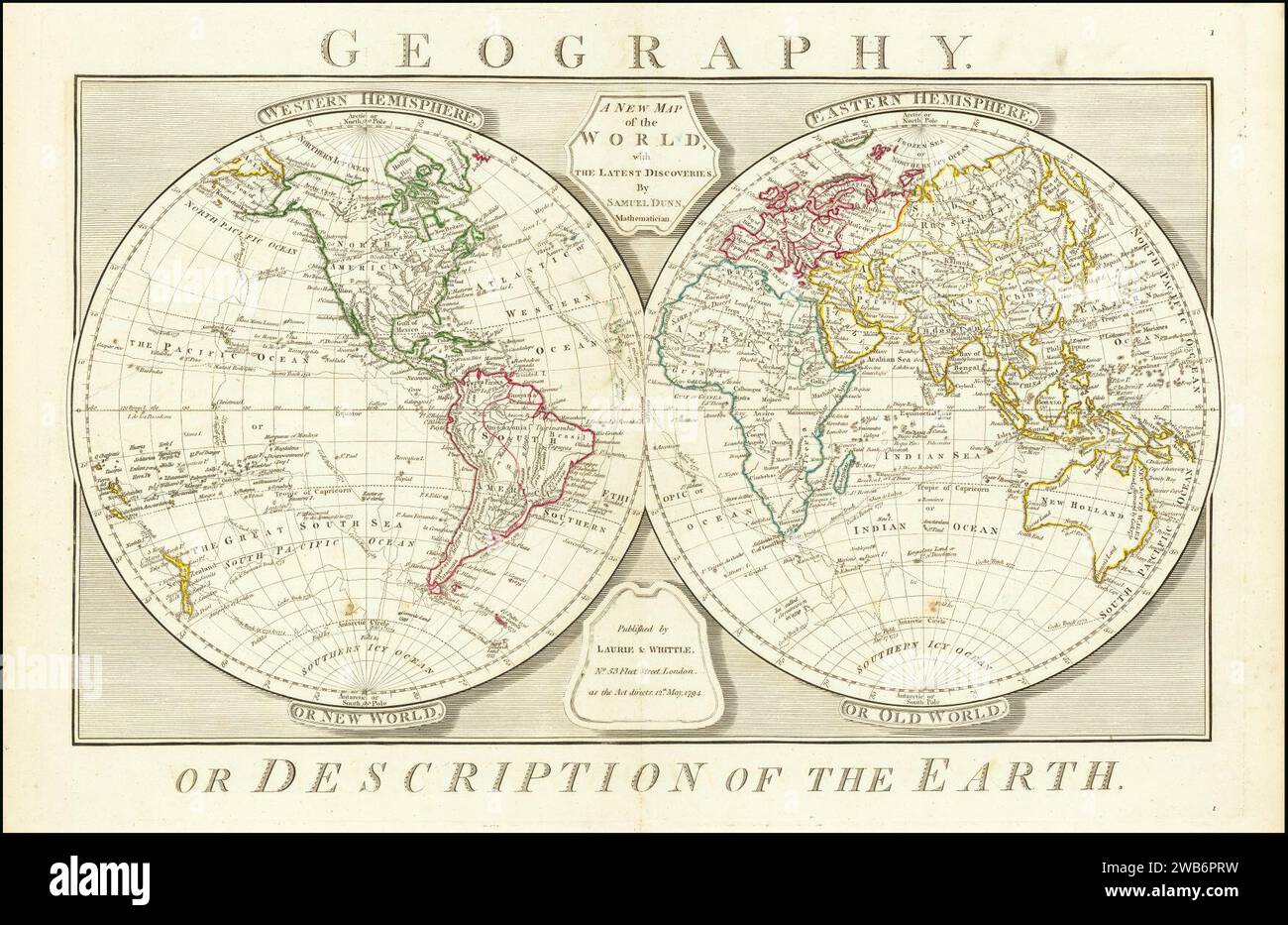 1794 map of the world by Samuel Dunn Stock Photo - Alamy