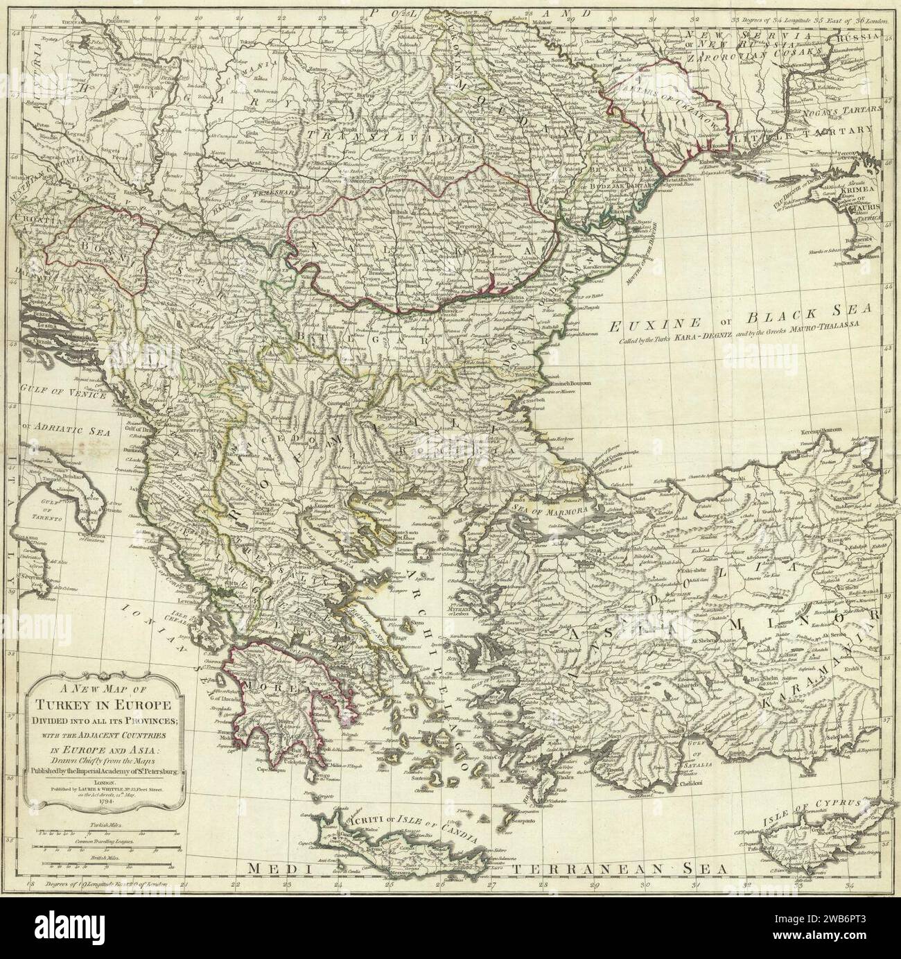 1794 A new map of Turkey in Europe divided into all its provinces, with ...