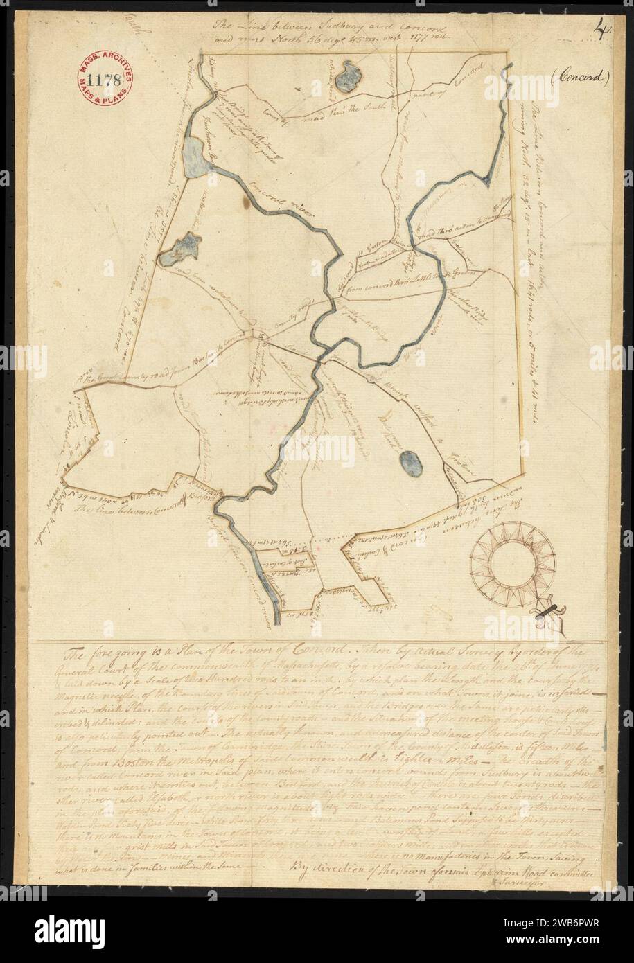 1794–1795 map of Concord, Massachusetts, by Ephraim Wood Stock Photo ...