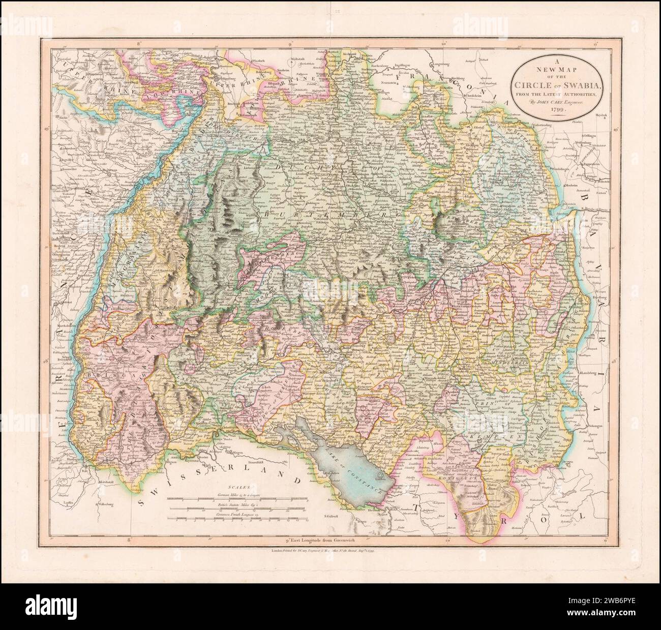1799 map of Swabia by John Cary Stock Photo - Alamy