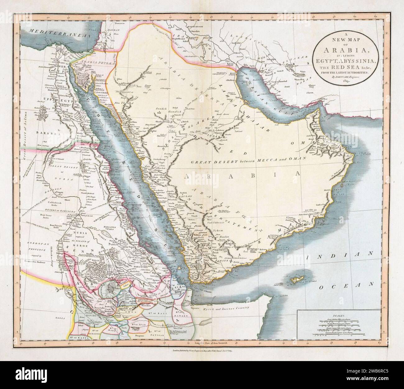 1819 Cary Map of Arabia, Egypt ^ Abyssinia - Arabia Stock Photo - Alamy