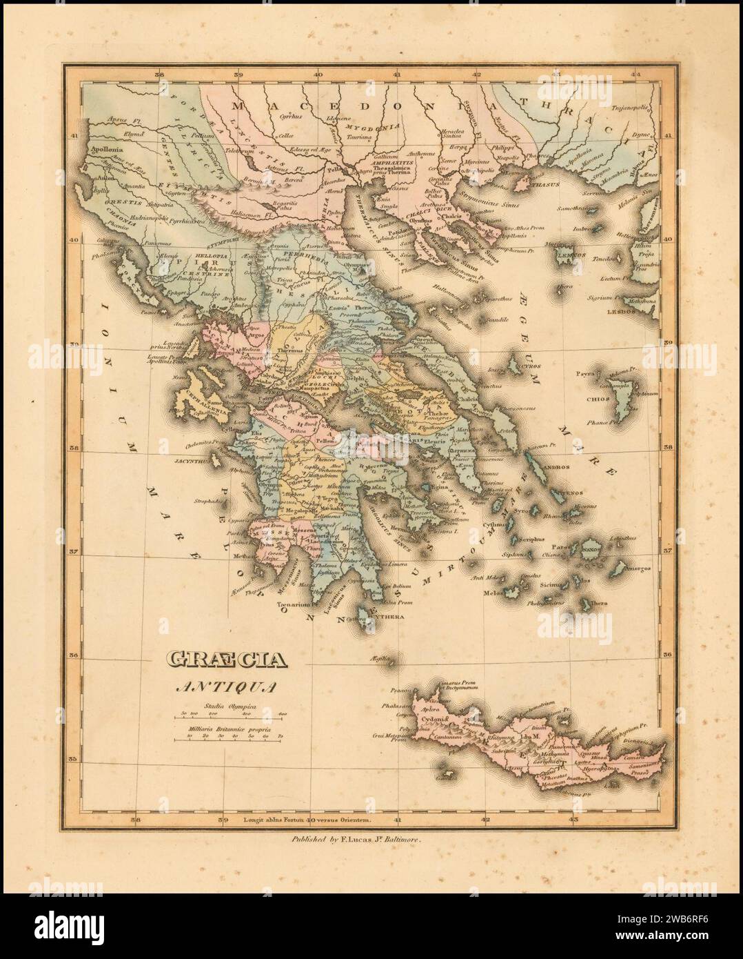 1823 map of Ancient Greece by Fielding Lucas, Jr Stock Photo - Alamy