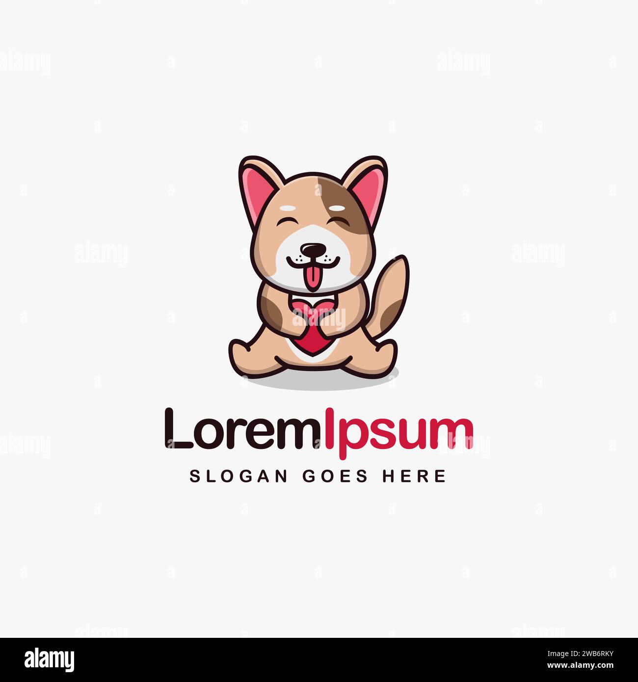 Cute puppy dog hug a heart love logo mascot vector template on white ...
