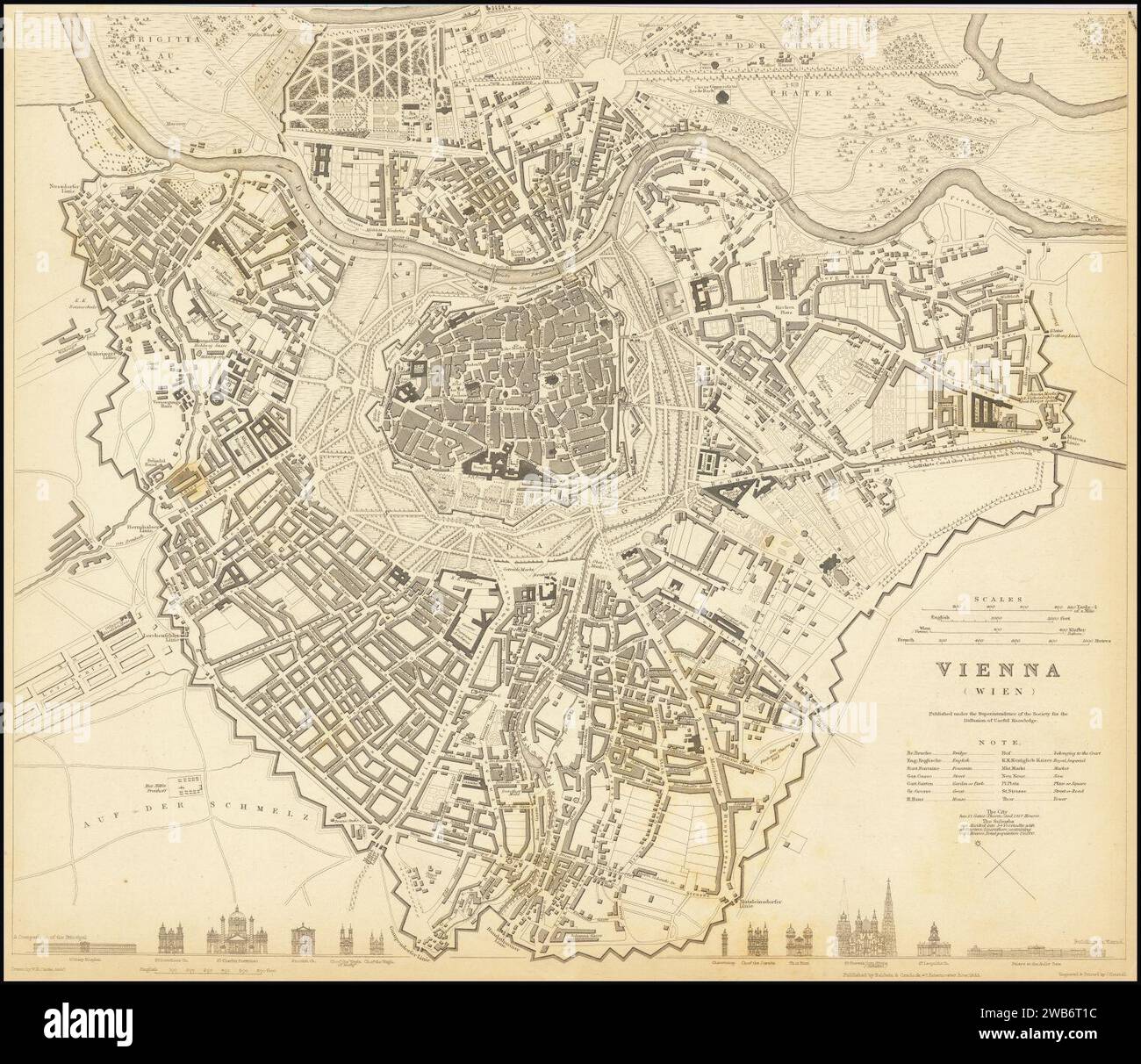 1833 map of Vienna by by the SDUK Stock Photo - Alamy