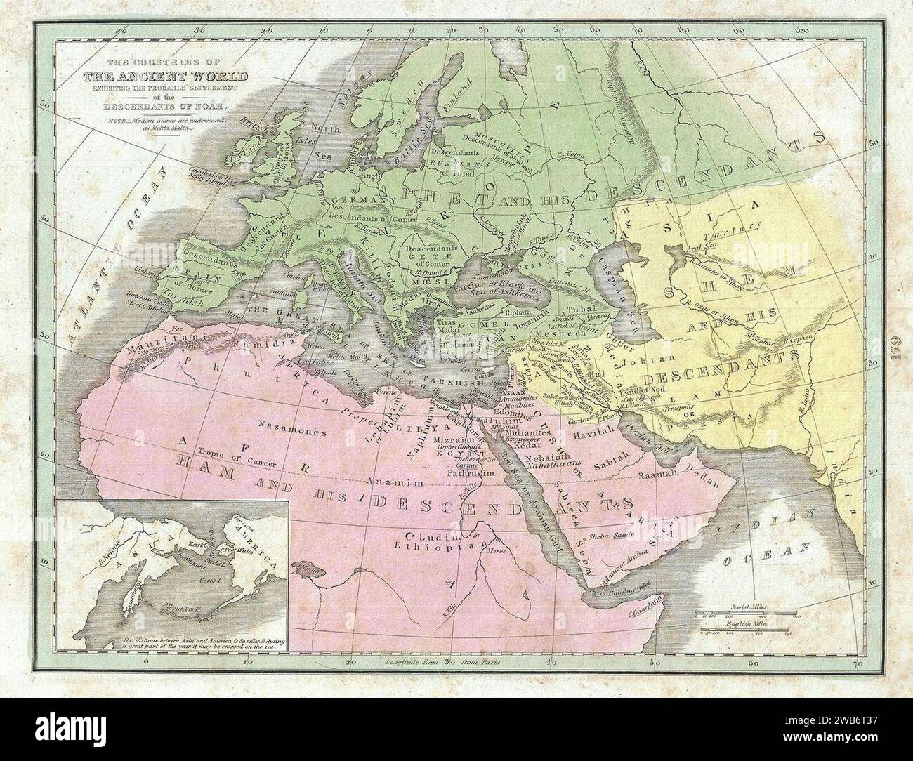 1835 Bradford Map of the Ancient World and the Settlements of Noah's ...