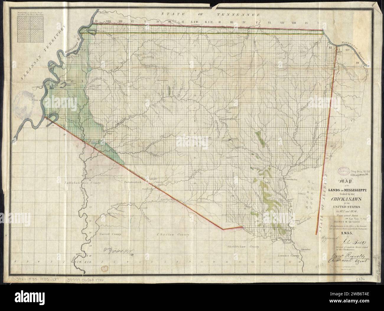 1835 Map of the lands in Mississippi ceded by the Chickasaws to the ...