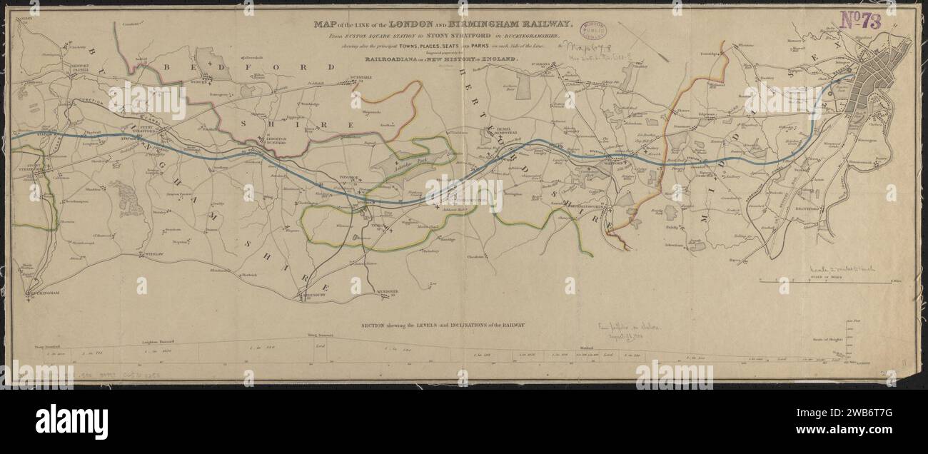 1837 Map of the line of the London and Birmingham Railway, from Euston ...