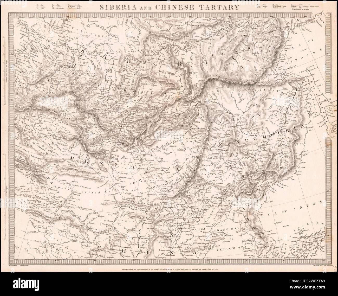 1838 map of Siberia and Chinese Tartary by the SDUK Stock Photo - Alamy