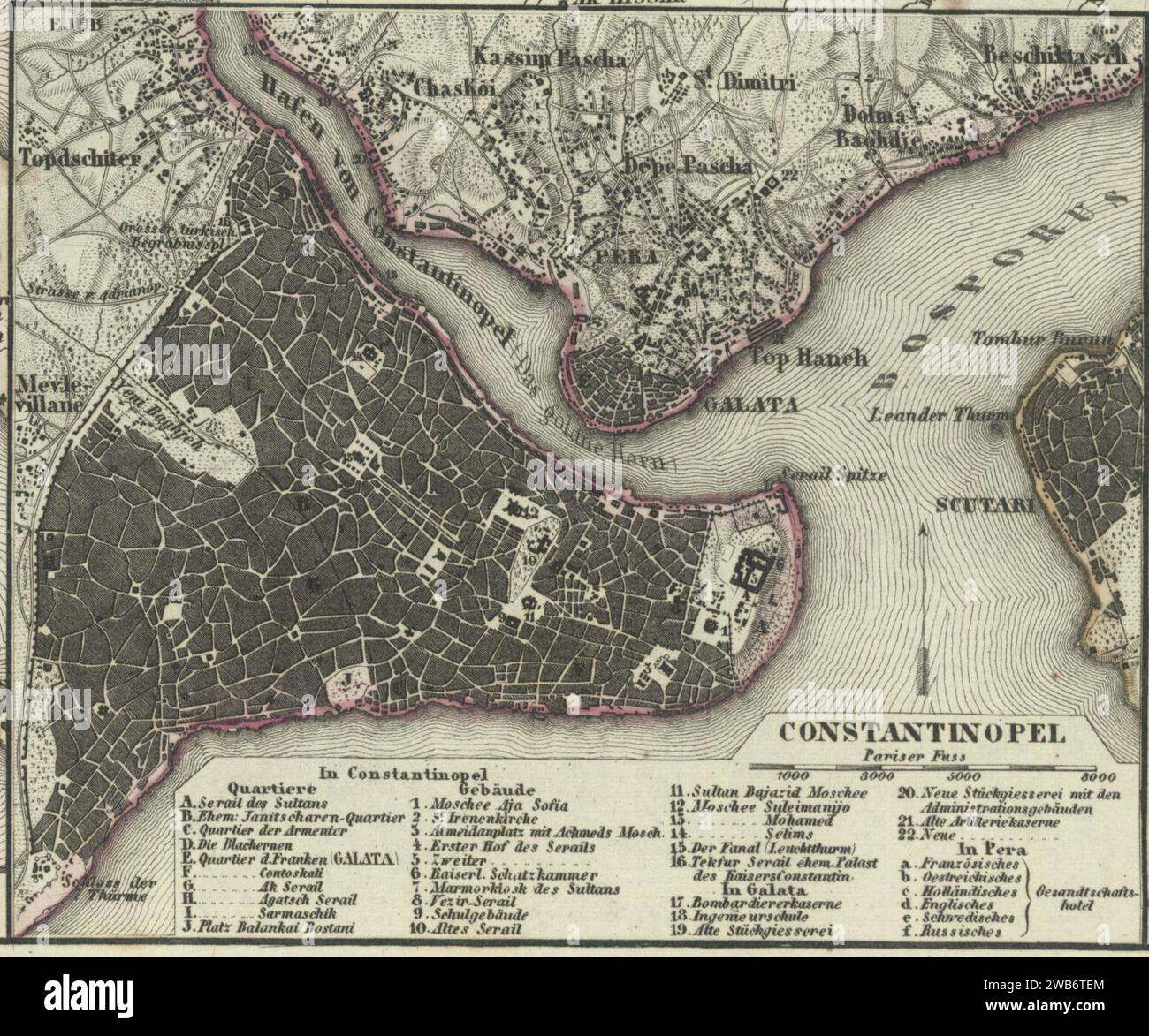 1843 map of İstanbul Stock Photo - Alamy