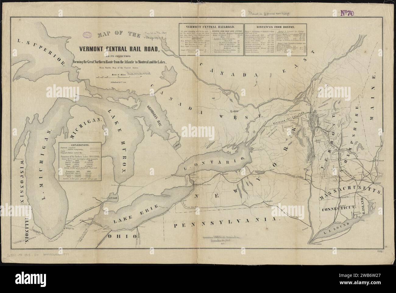 1848 Map of the Vermont Central Rail Road and its connections, forming ...