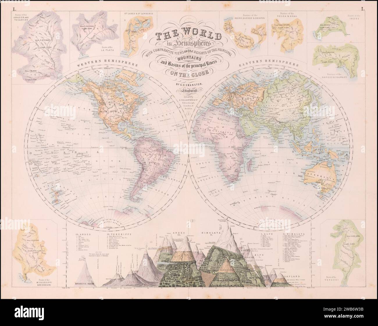 1849 map of The World in Hemispheres with Comparative Views of the ...