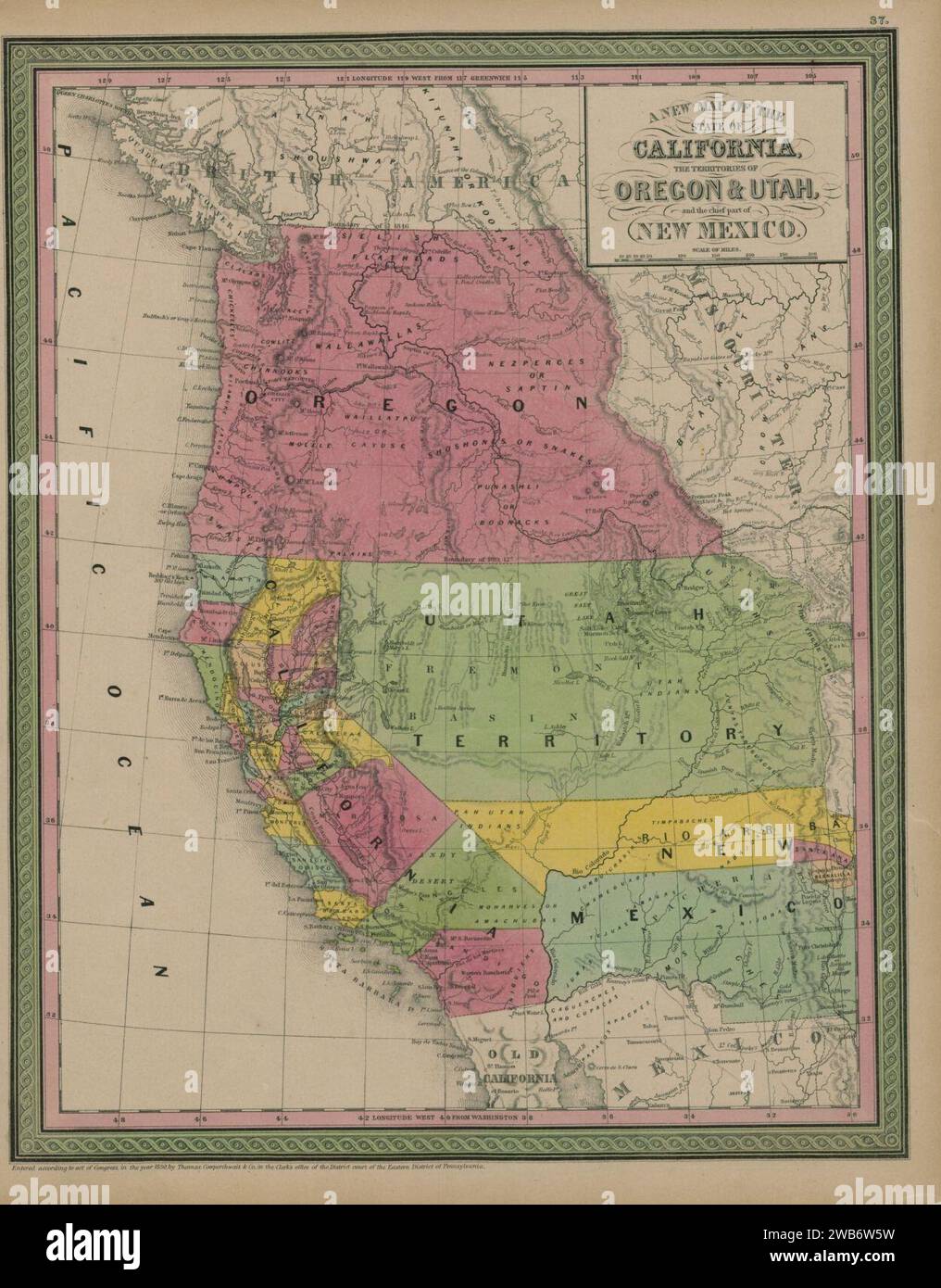 1850 California, Oregon, Utah, New Mexico Map Stock Photo - Alamy