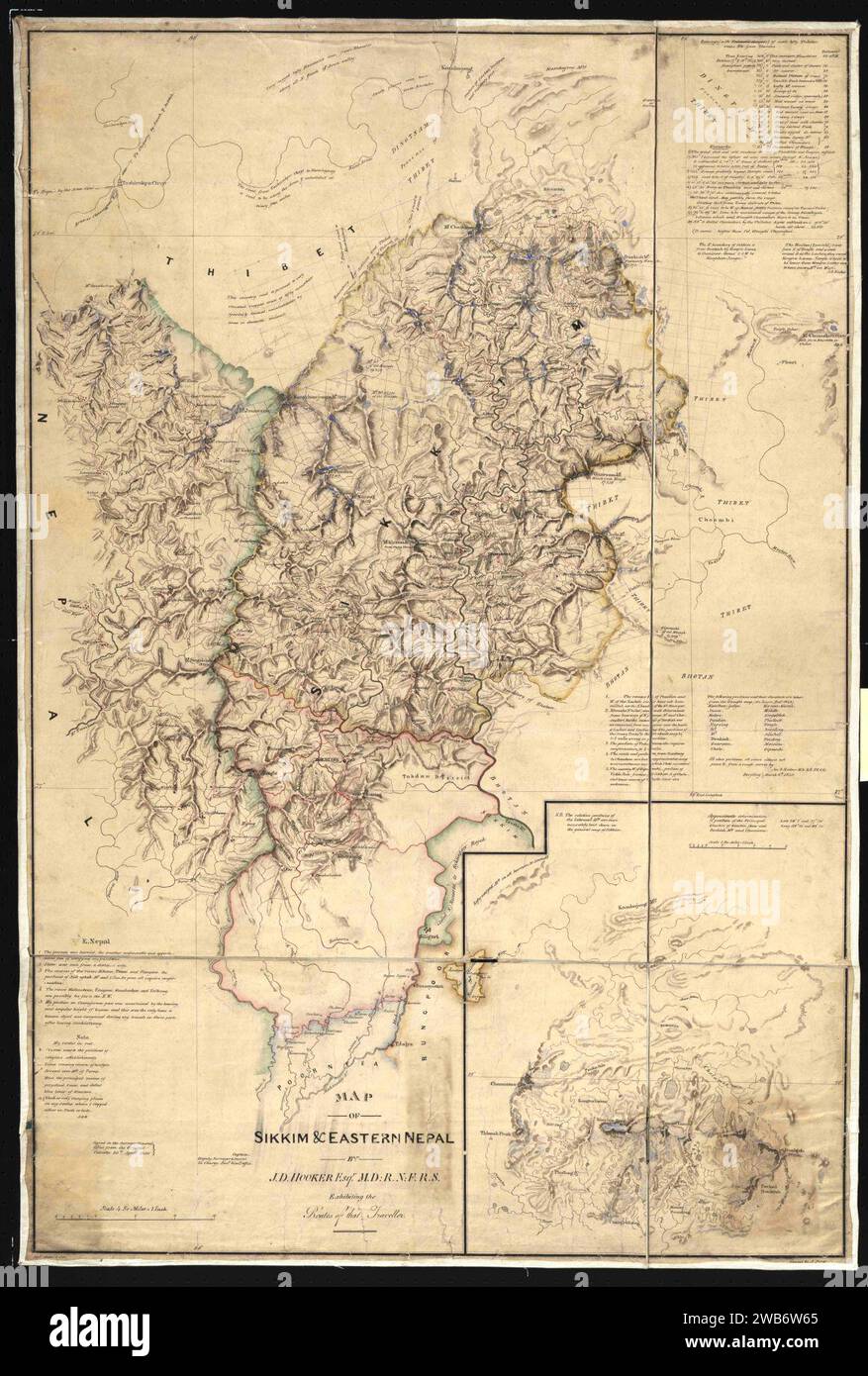 1850 Map of Sikkim and Eastern Nepal by Hooker Stock Photo - Alamy