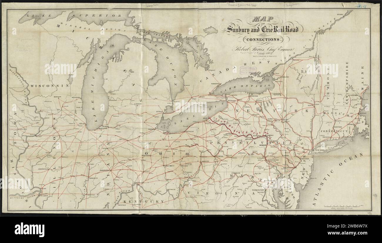 1850s Map of the Sunbury and Erie Rail Road and its connections by ...