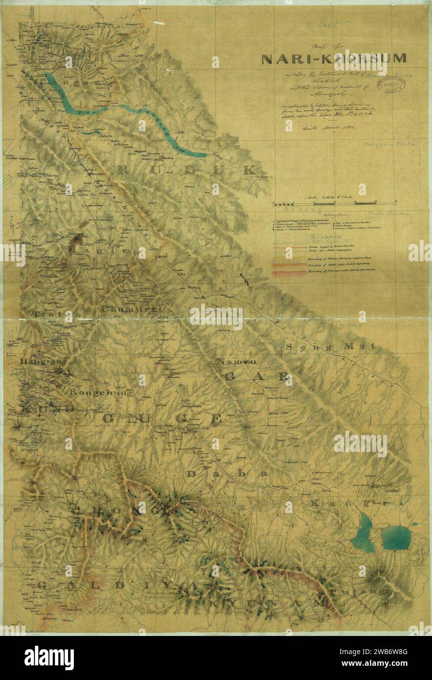 1851 Map of Ladak East with parts of Balti and Monyul by Strachey Stock ...
