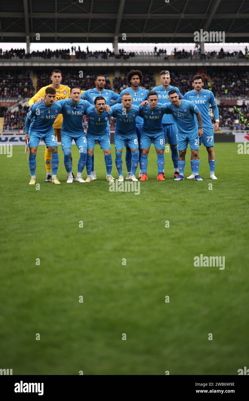 Turin, Italy. 7th Jan, 2024. The SSC Napoli starting eleven line up for ...