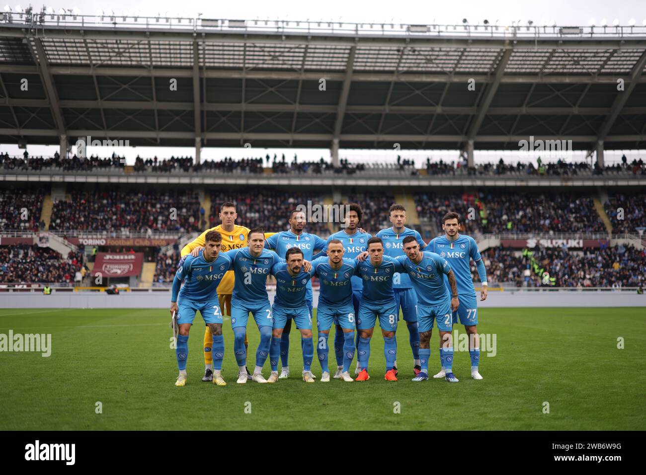Turin, Italy. 7th Jan, 2024. The SSC Napoli starting eleven line up for ...