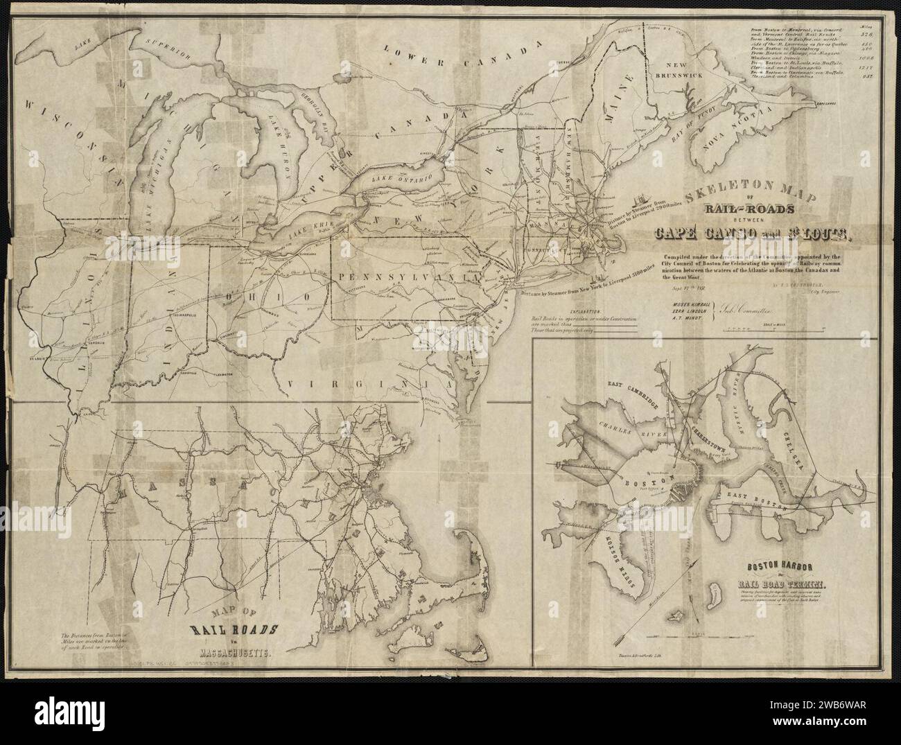 1851 Skeleton map of rail-roads between Cape Canso and St. Louis, by ...