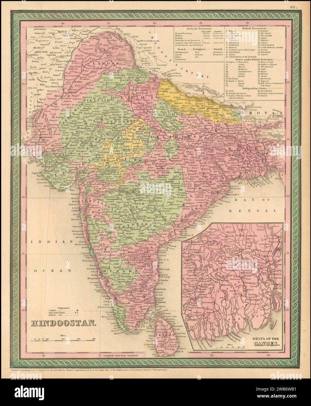 1852 map of India by Thomas Cowperthwait & Co Stock Photo - Alamy