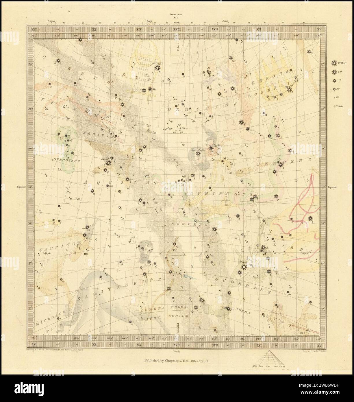1853 celestial map - Libra, Sagitarius, Capricorn, Ophiccus, Scorpius ...