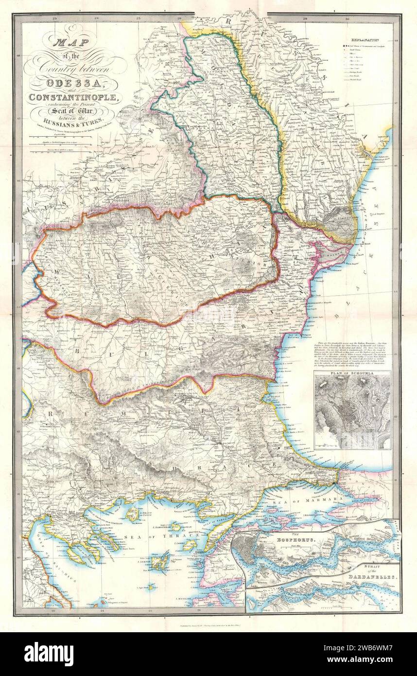 1854 Map of the Country between Odessa and Constantinople, embracing ...