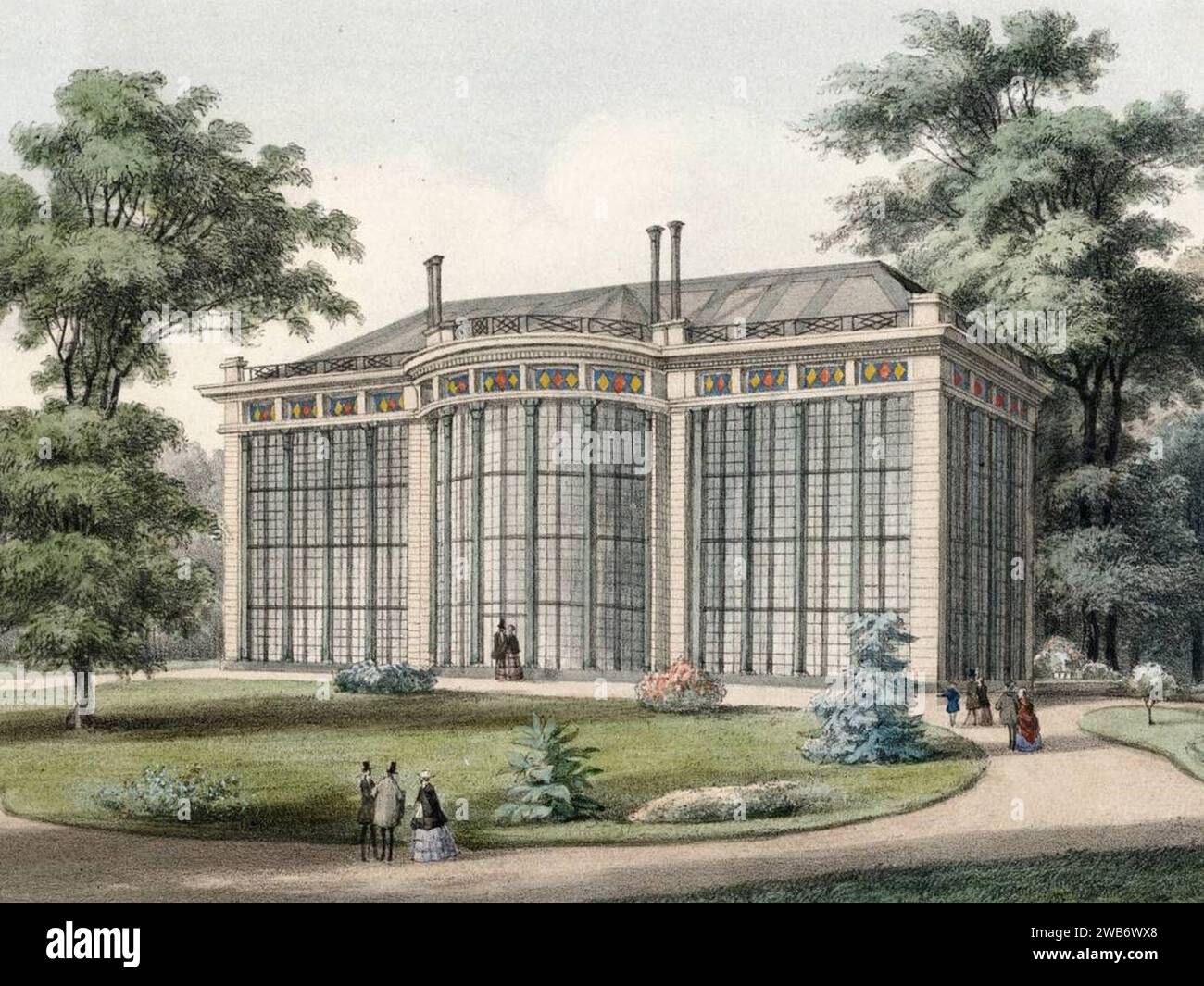1858 circa Wilhelm Kretschmer farbige Lithographie Palmenhaus von Georg ...