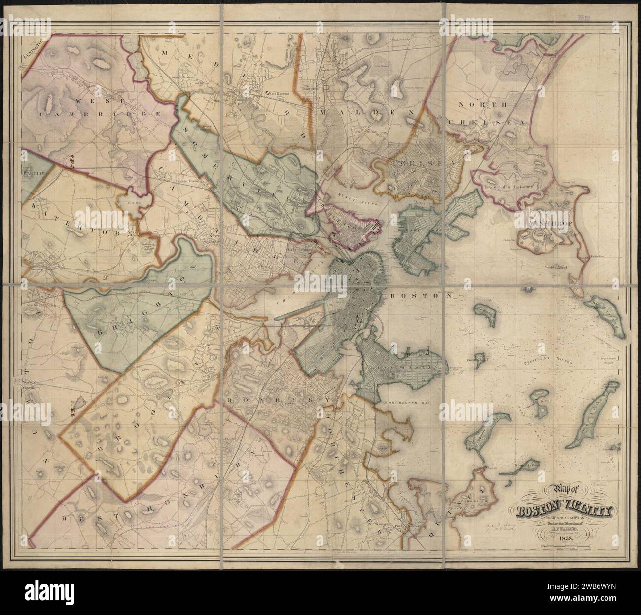 1858 Map of Boston and its vicinity, from actual surveys, by Henry ...