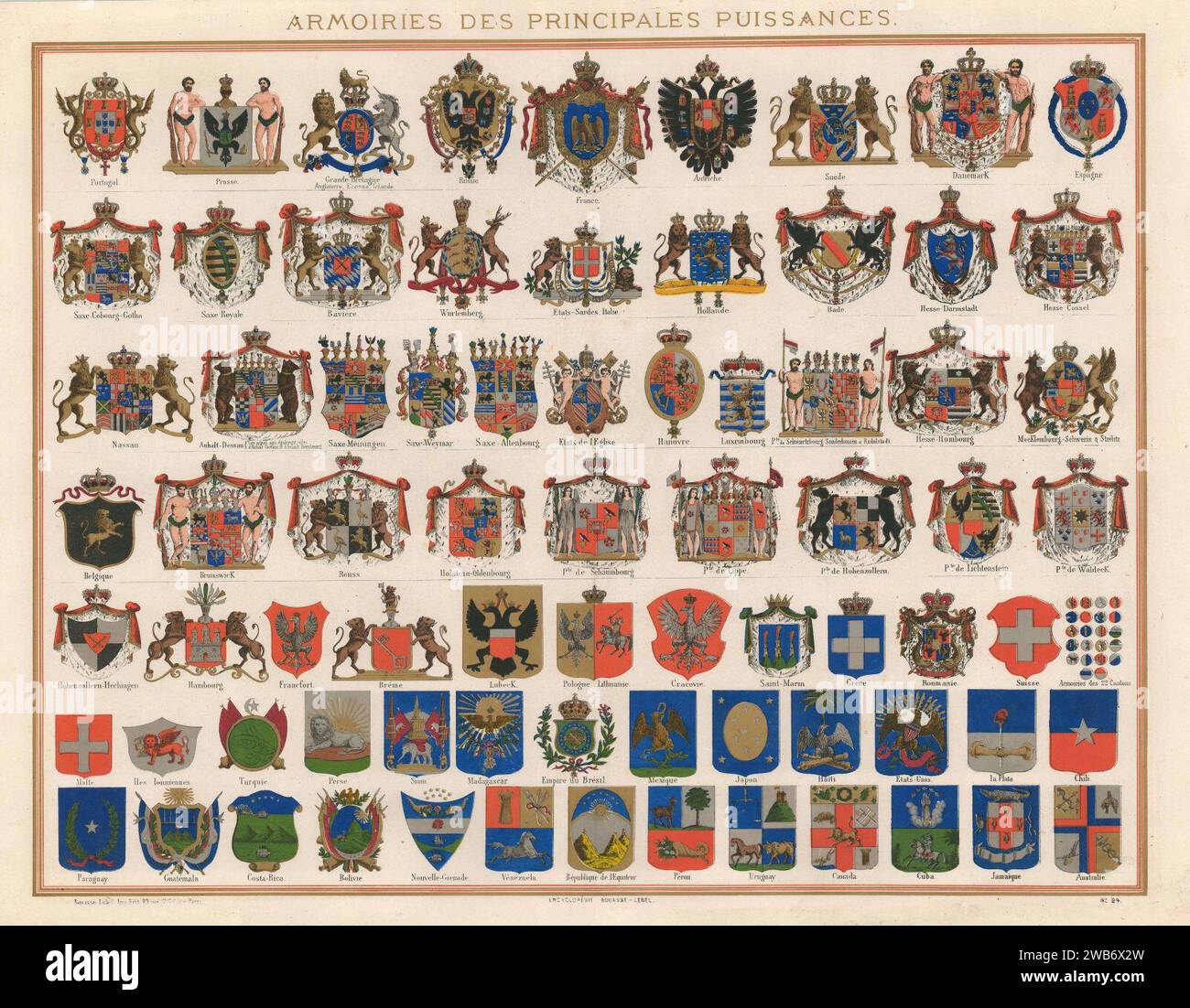 1860 Bouasse-Lebel Chart of Armorial Crests of World Powers Stock Photo ...