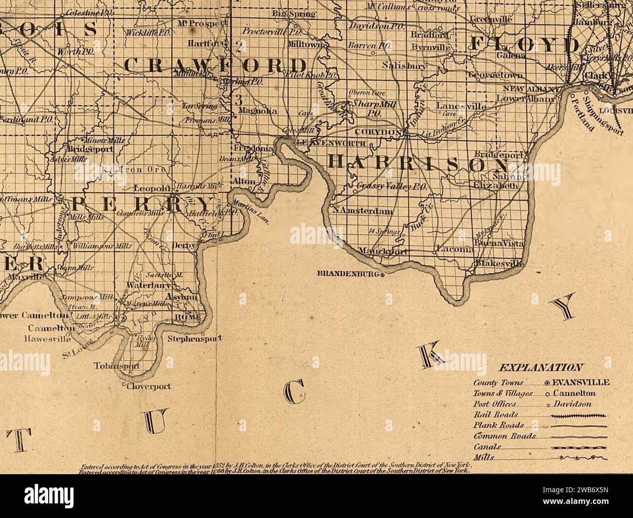 1860 map of Perry County and Harrison County, Indian on the Ohio River ...