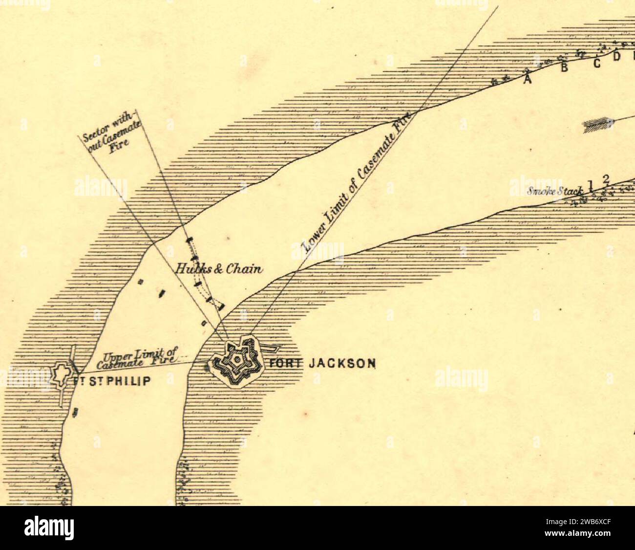 1862 map detail, Reconnoissance of the Mississippi River below Forts ...