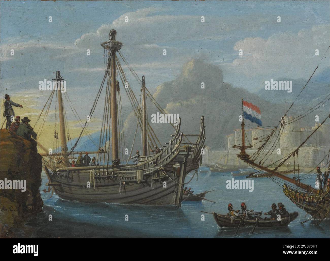 Abraham Casembroot - Dutch Merchant Ships off a Rocky Coast Stock Photo - Alamy