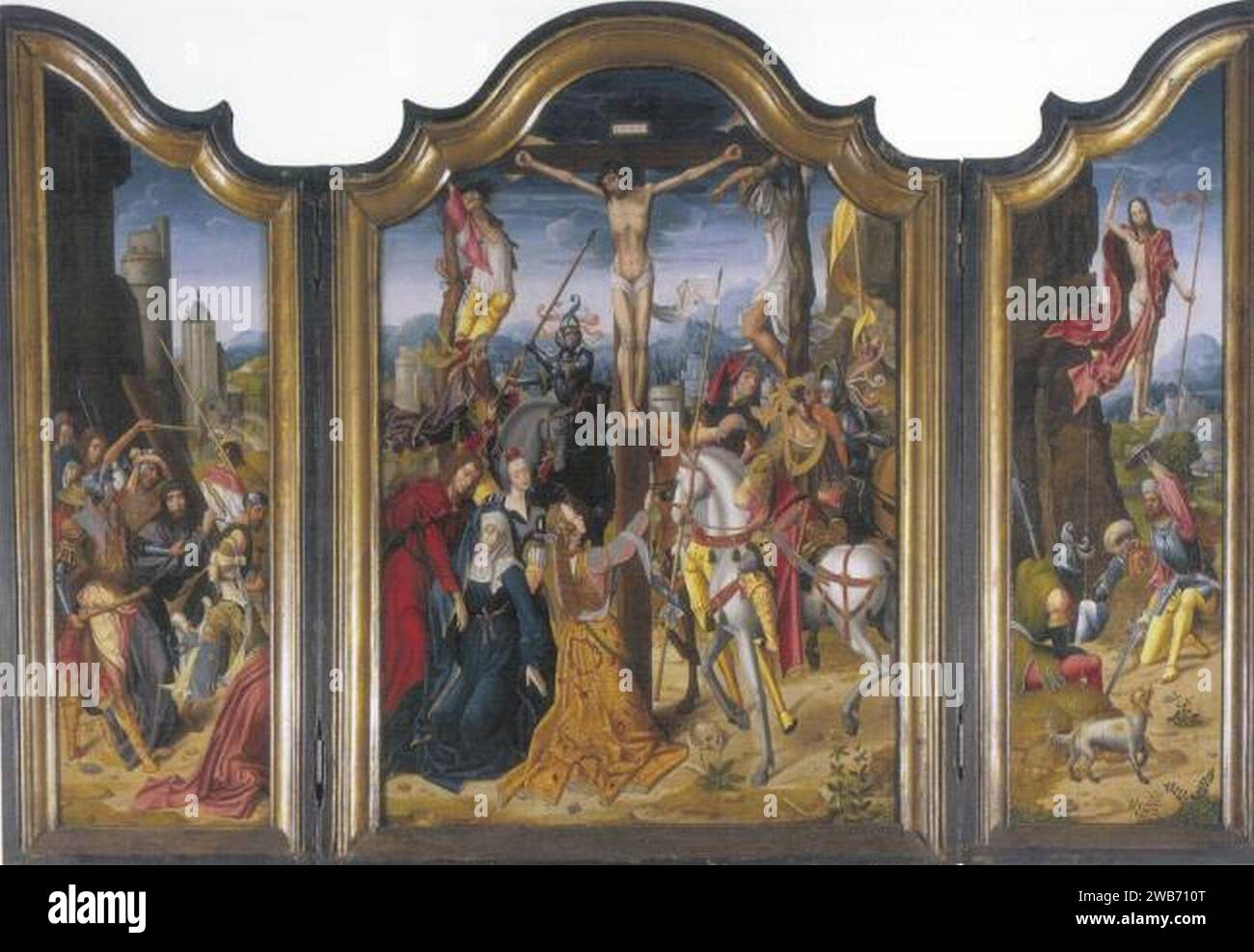 Adriaen van Overbeke and workshop of Adriaen van Overbeke - Tryptich of crucifixion with scenes ...
