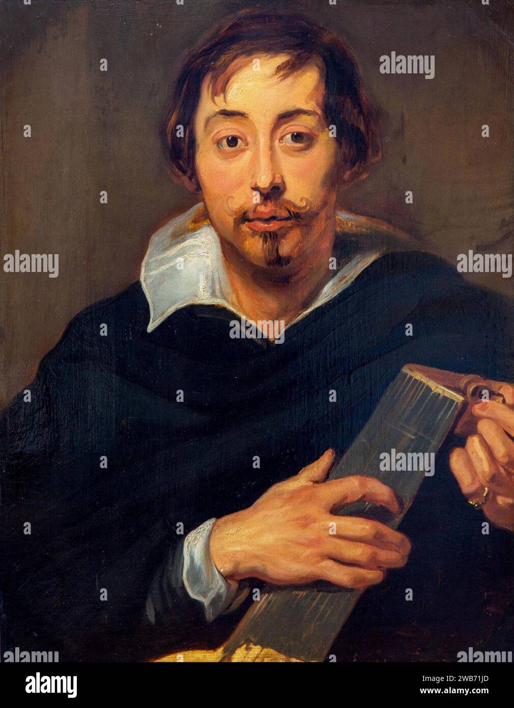 Anonymous (Circle of Simon de Vos - Portrait of a man tuning his lute ...