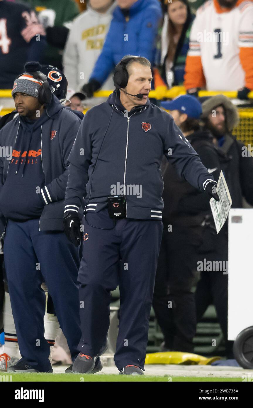 Green Bay, WI, USA. 7th Jan, 2024. Chicago Bears head coach Matt ...