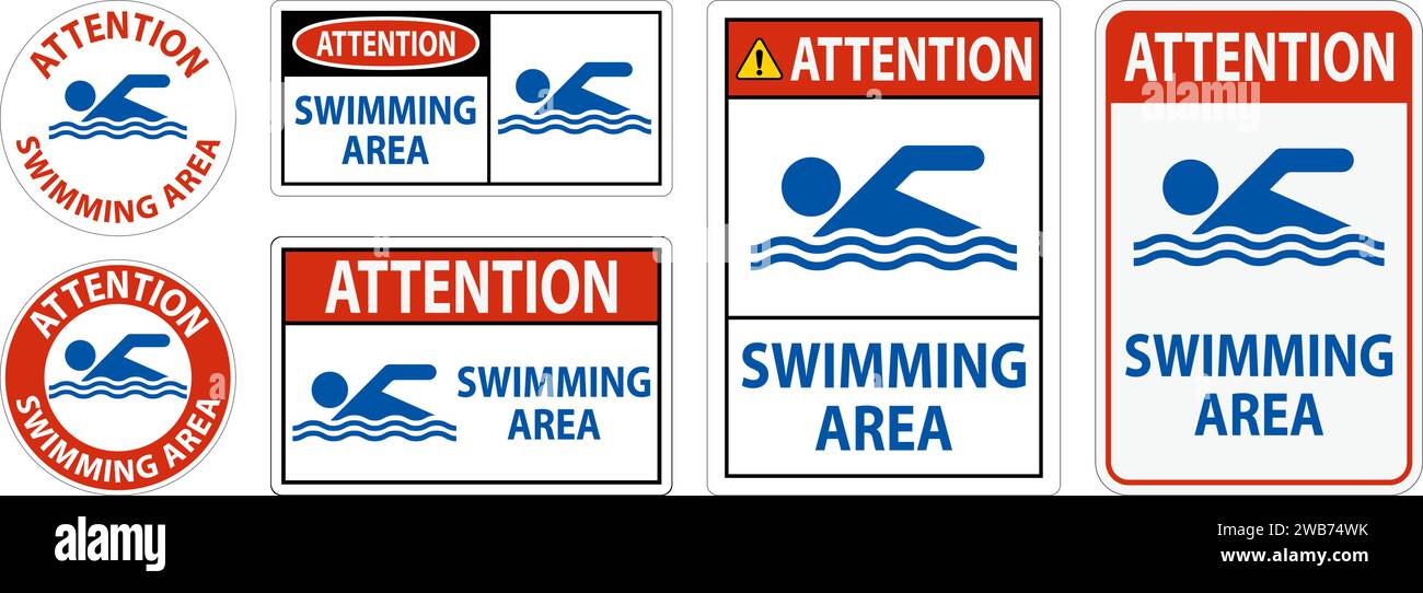 Water Safety Sign Attention - Swimming Area Stock Vector Image & Art ...