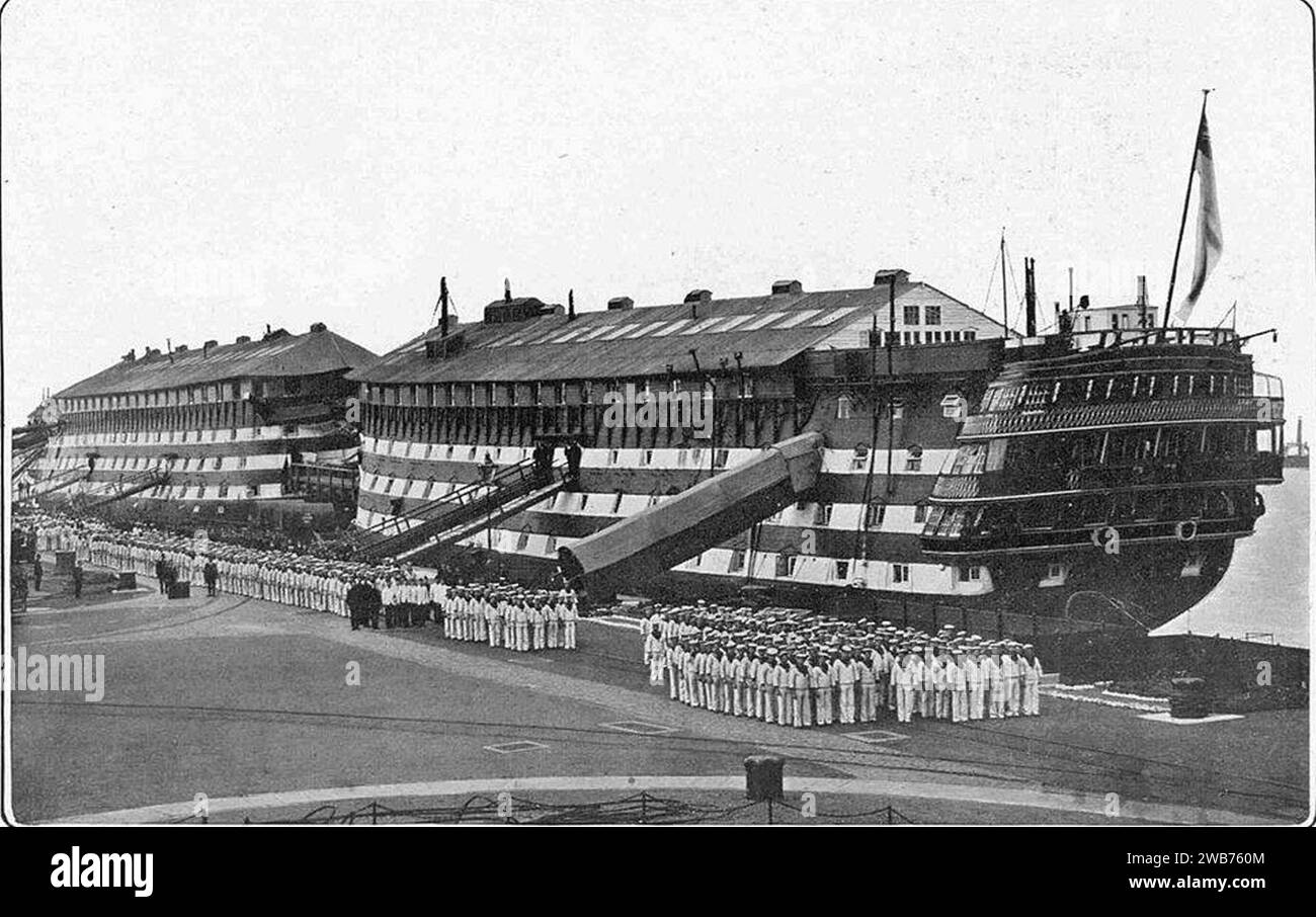 'Duke of Wellington' and 'Marlborough' Naval Depot at Devonport, hulks ...