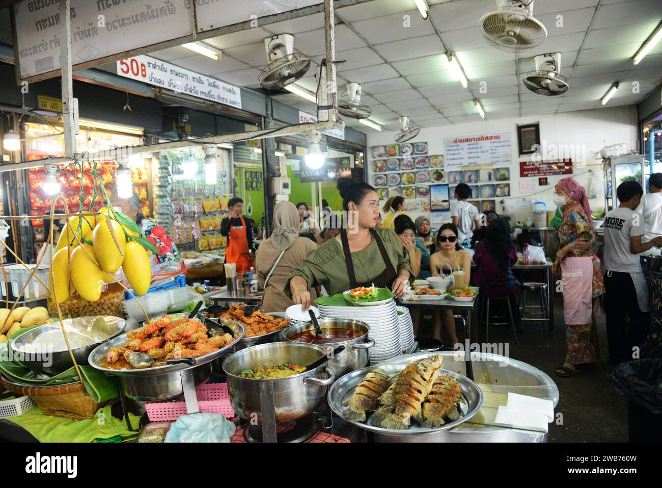A local Halal restaurant serving Thai food at the Chatuchak weekend market in Bangkok, Thailand ...